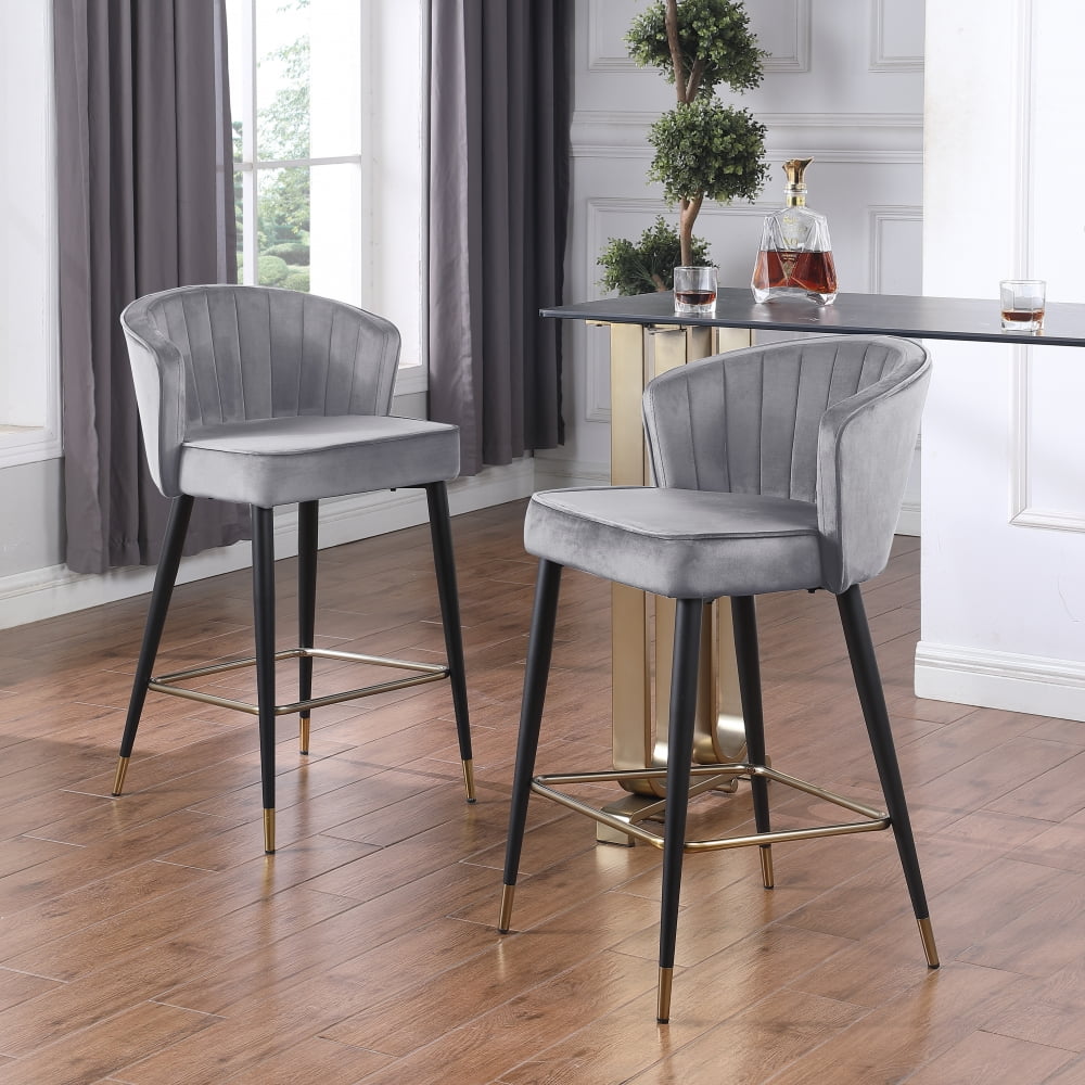 27inch Bar Stools Set of 2, Velvet Counter Height Barstools with Back ...