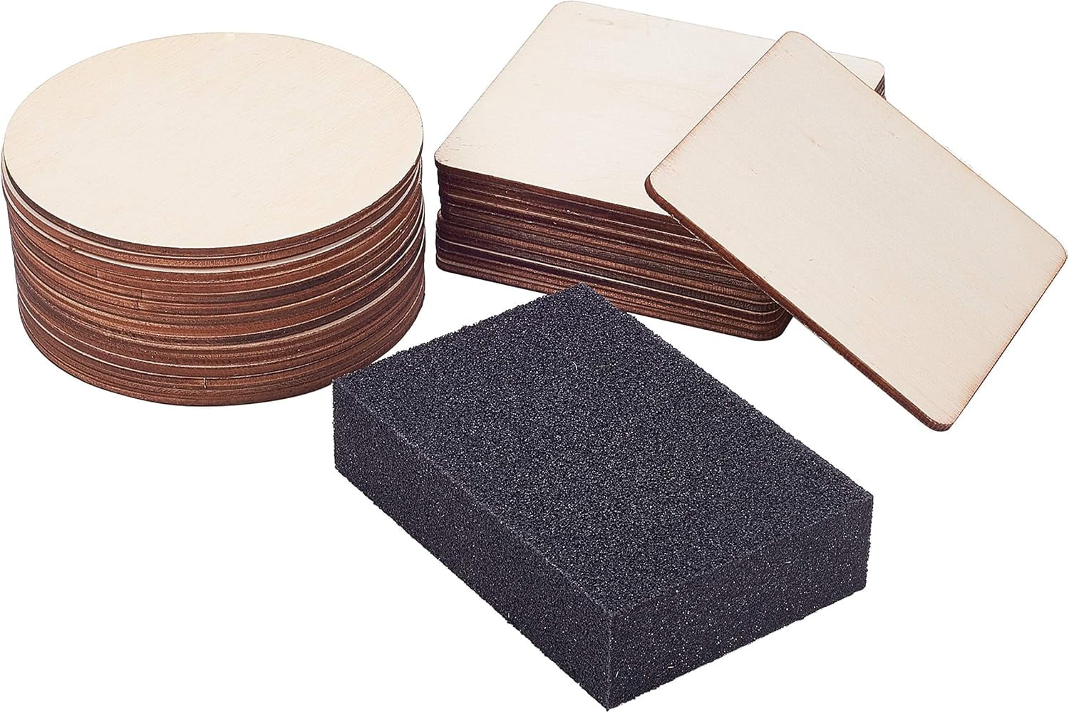 27pcs Blank Wooden Slices Wood Circle Square Cutouts Tiles Backing ...