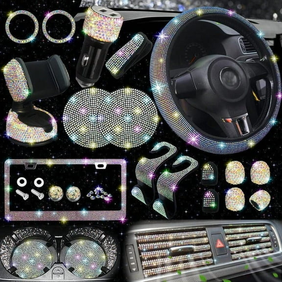 chalian 27 PCs Red Bling Car Accessories Set for Women, Steering Wheel ...