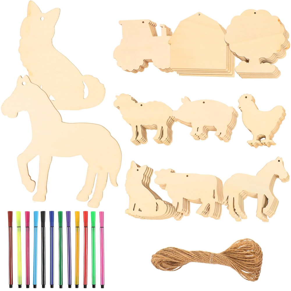 27pcs Farm Animals Craft Set With 12 Watercolor Pens, Farm Theme Wooden ...