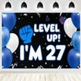 27th Birthday Polyester Backdrop, Black Blue Gaming Style Party Photo ...