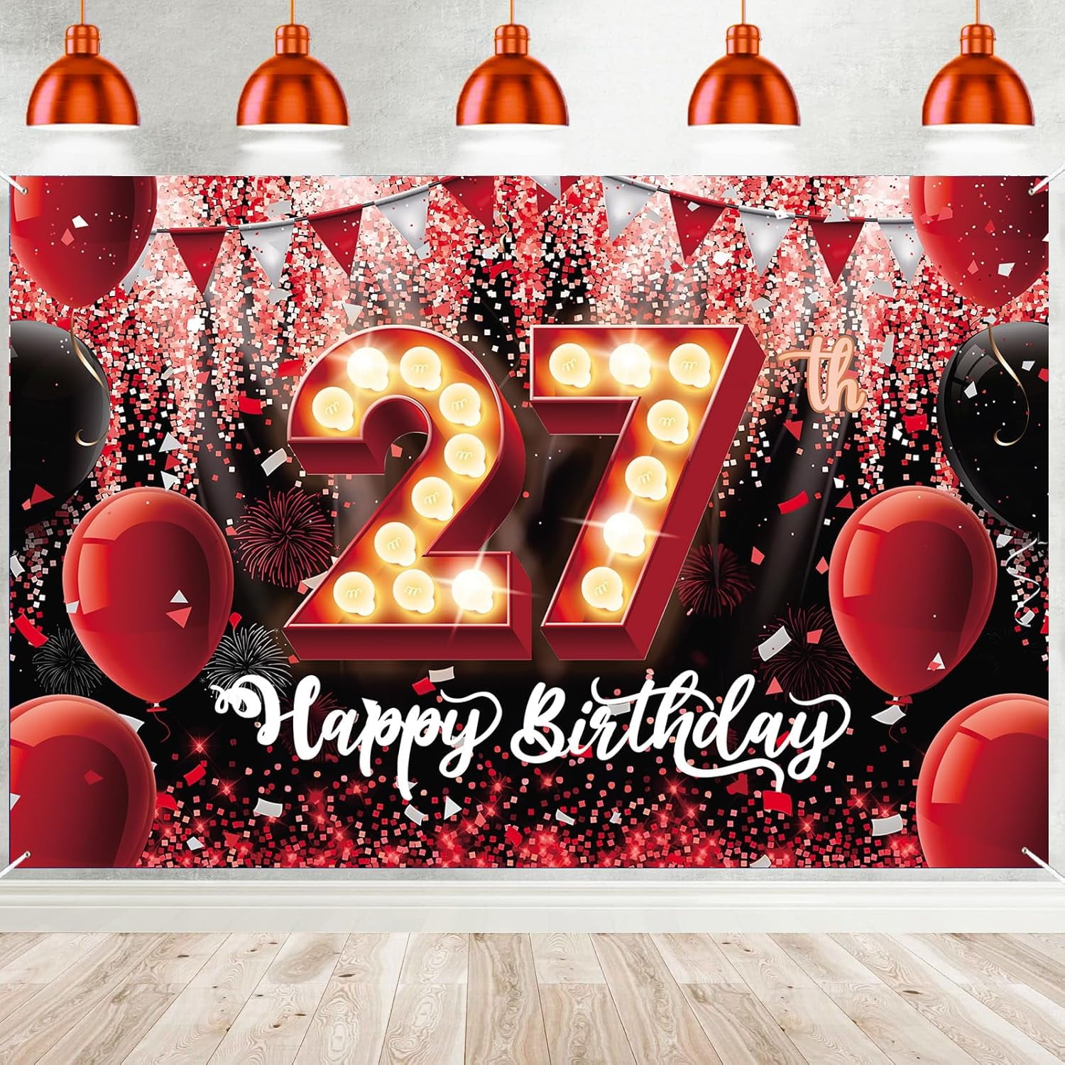 27th Happy Birthday Banner Red Sequin Balloon Banner Backdrop for Man ...