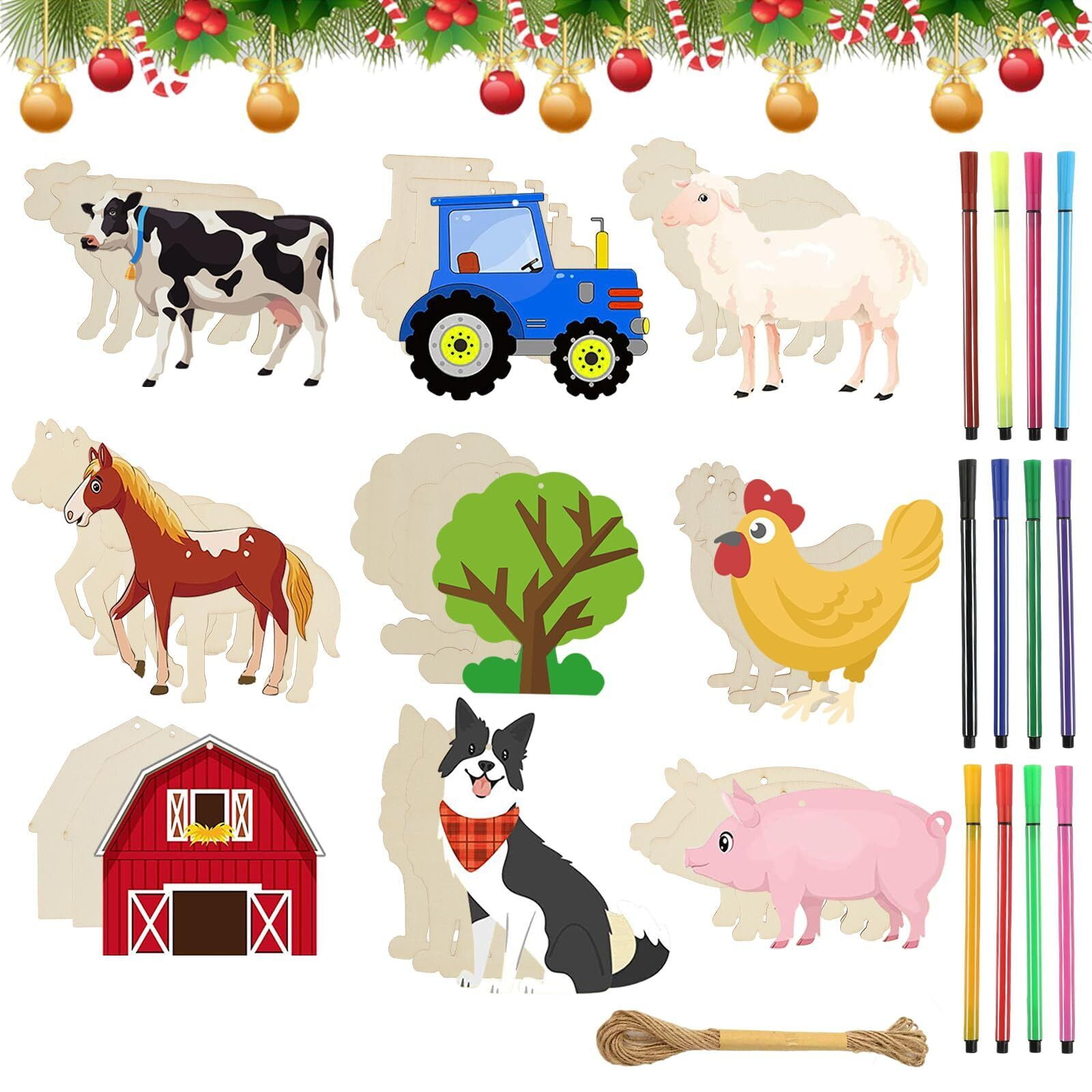 27x Cute Farm Animals Wooden,Farm Theme Wooden Animals for Painting Fun ...