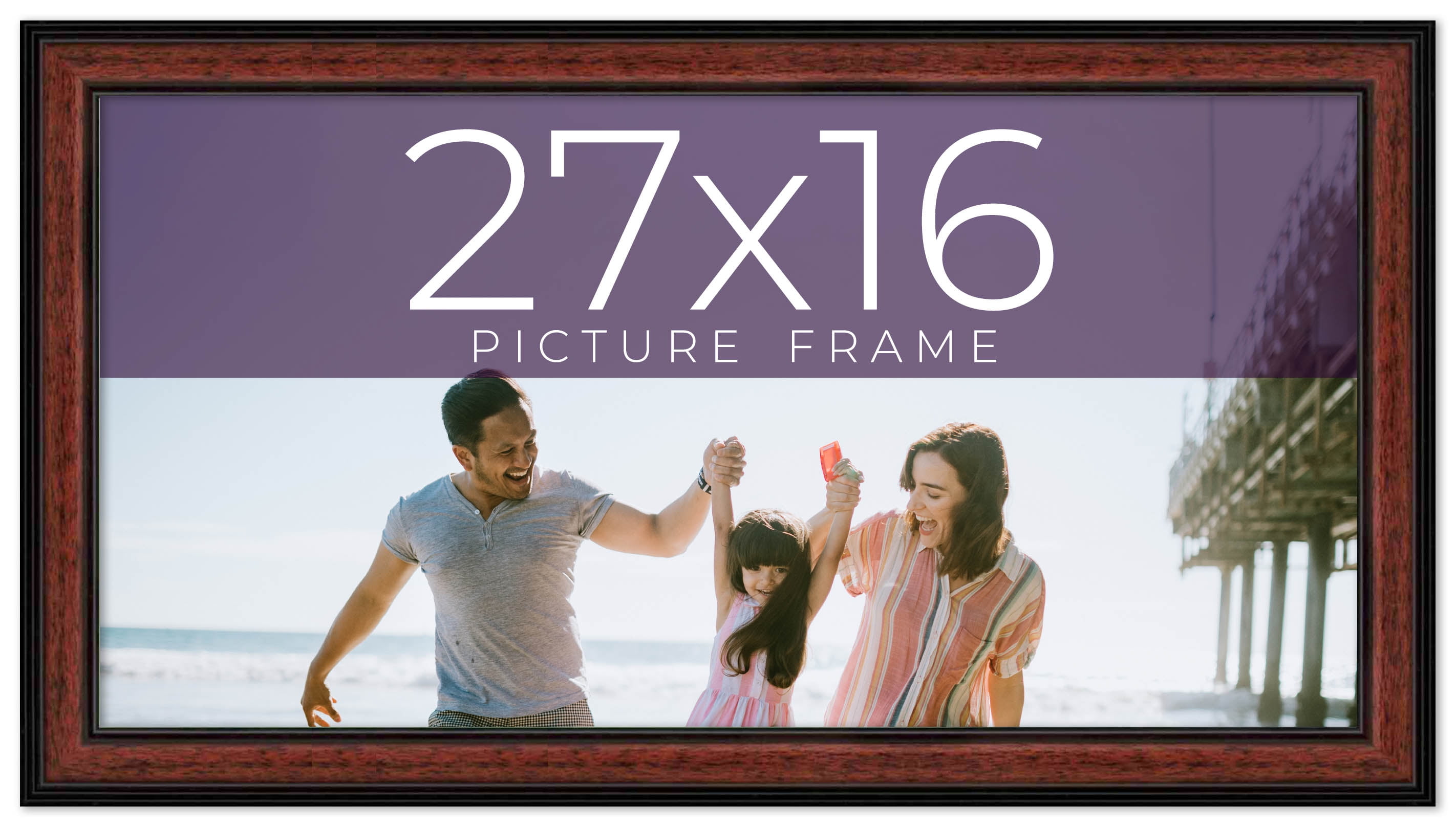 27x16 Frame Executive Brown Round Mahogany Finish Solid Wood Picture ...