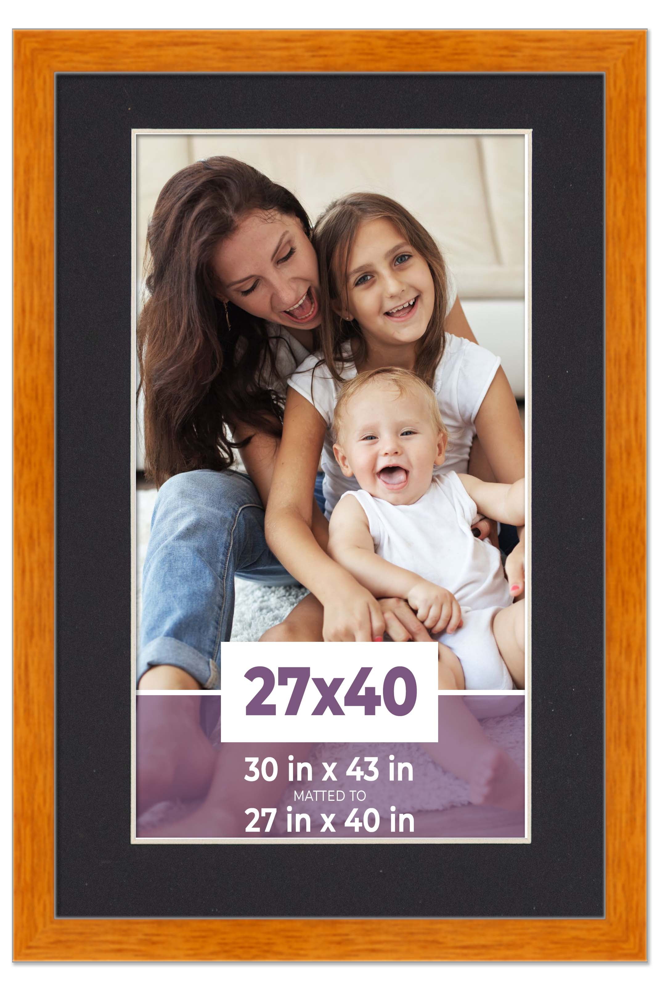27x40 Frame Honey Pecan With Black Picture Mat For 27x40 Photo - Honey Pecan 30x43 Frame To ...