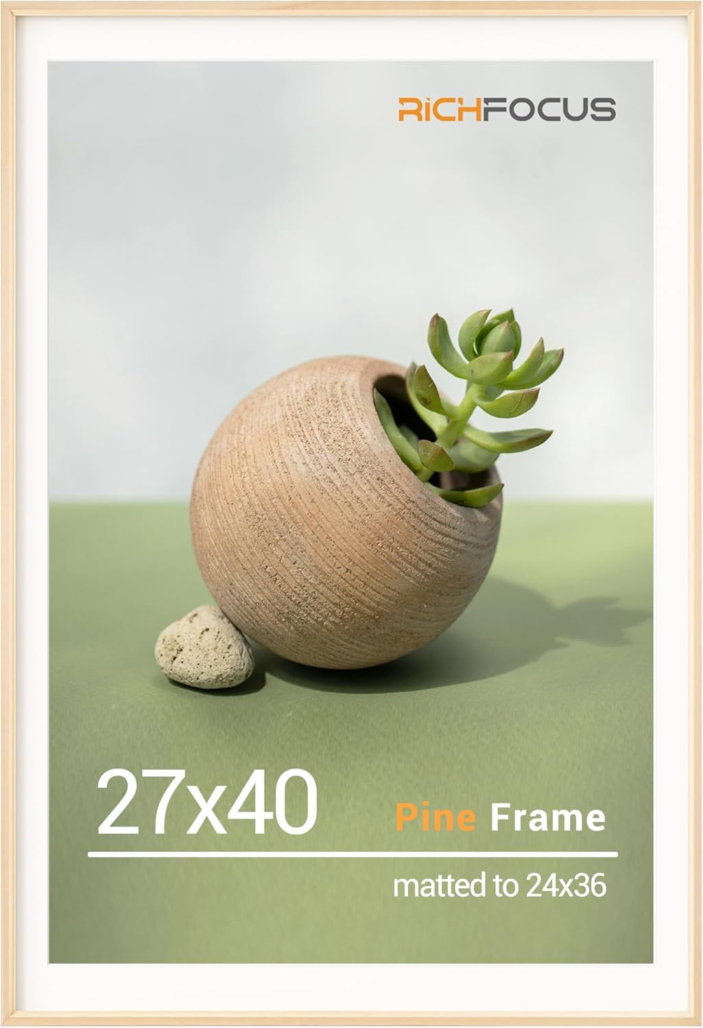 27x40 Poster Frame with 24x36 Photo Mat, Natural Solid Pine Wood, 27 By ...