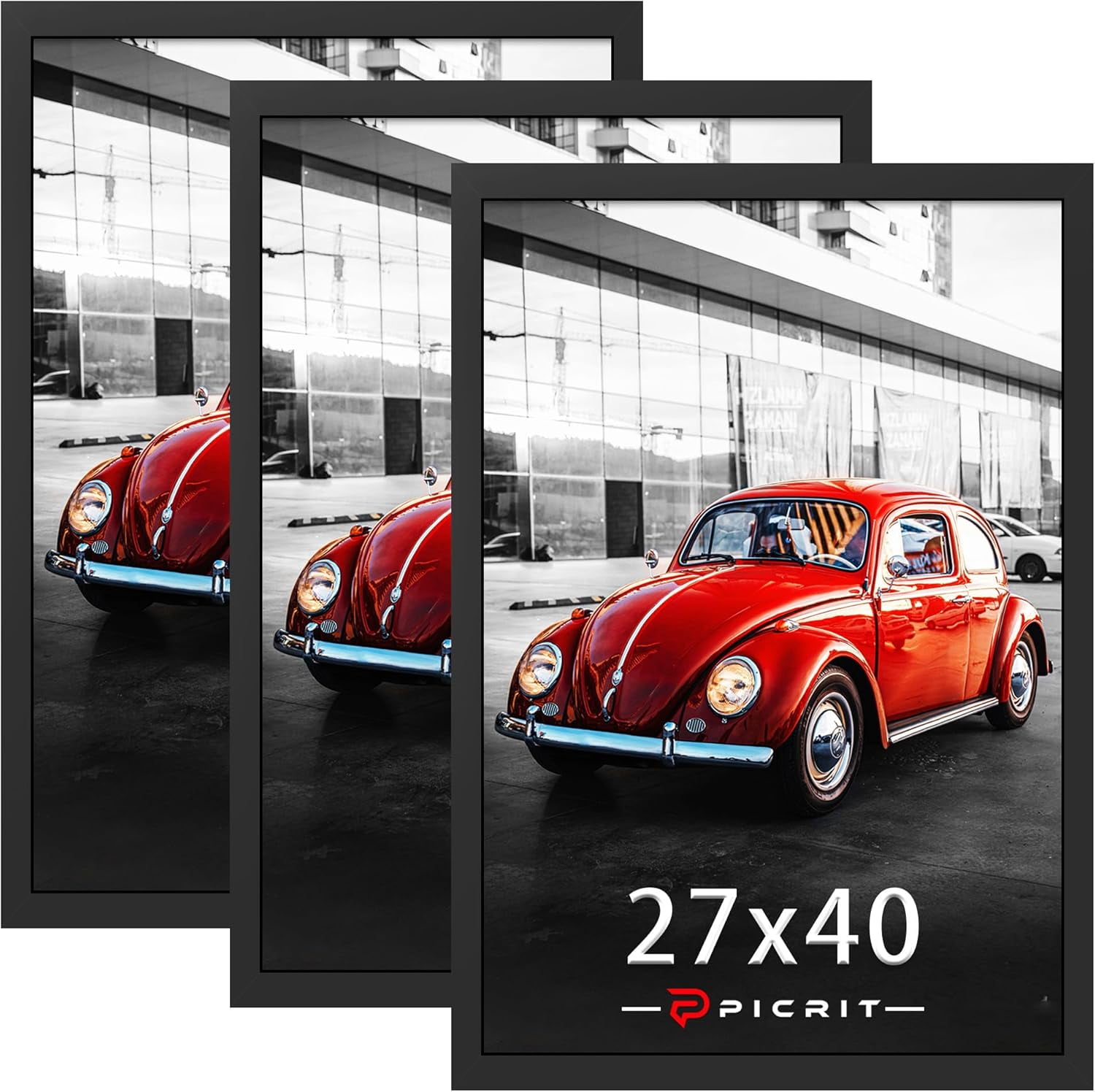 27x40 inch Poster Frame 3 Pack, Black Poster Frame, Display Poster 24 x 36 with Mat or 27 x 40 ...