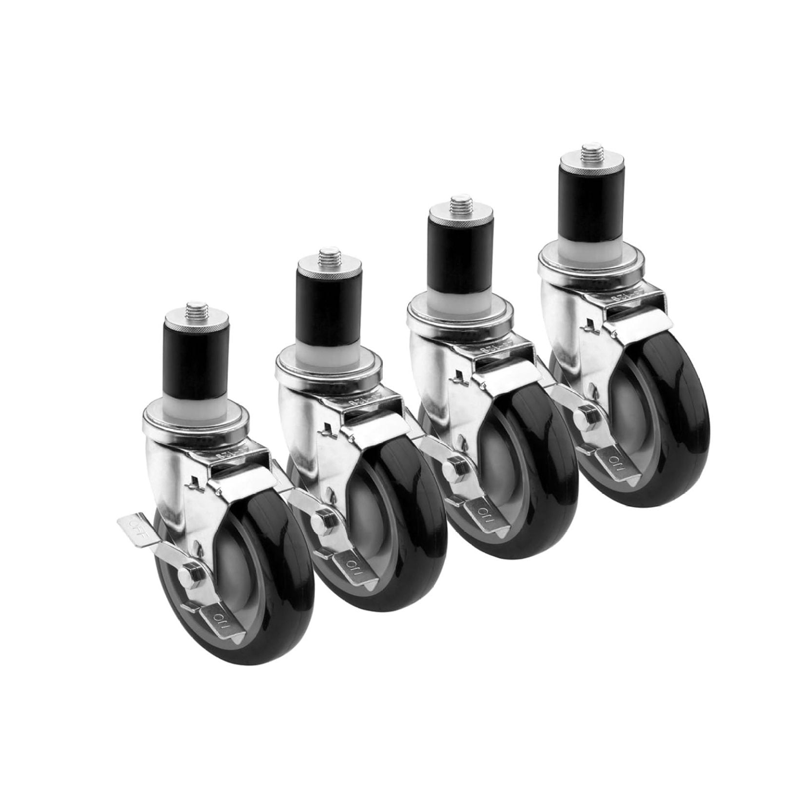 28-129S 5" Grease Resistant Worktable Swivel Stem Casters with Side Brakes | 220 lbs Load ...