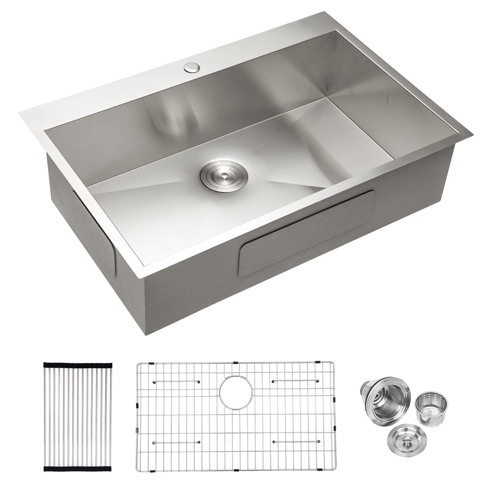 28*22*9 Inch Drop-in Single Bowl Kitchen Sink, 16 Gauge Stainless Steel ...