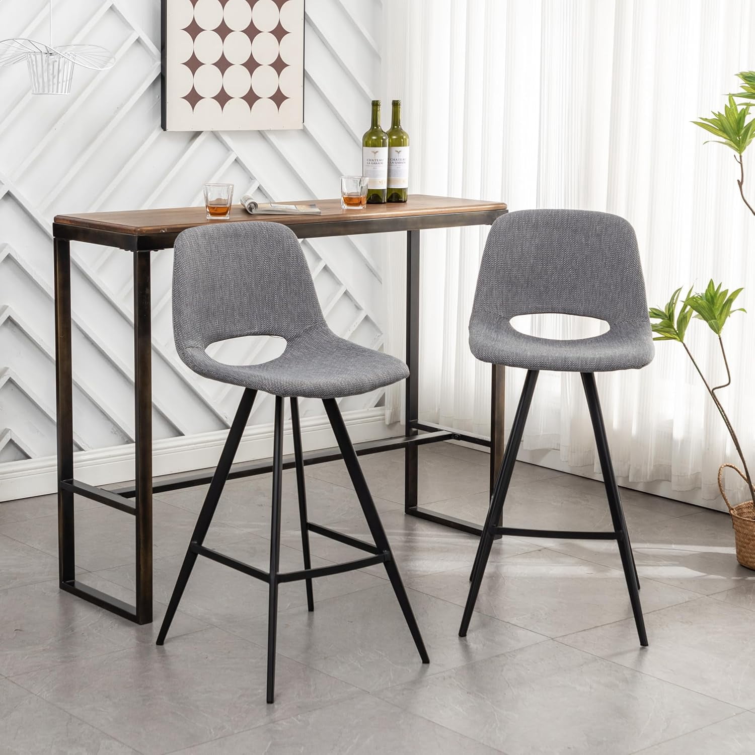 28.25" Counter Height Bar Stools Set of 2, Grey Linen Upholstered Bar ...