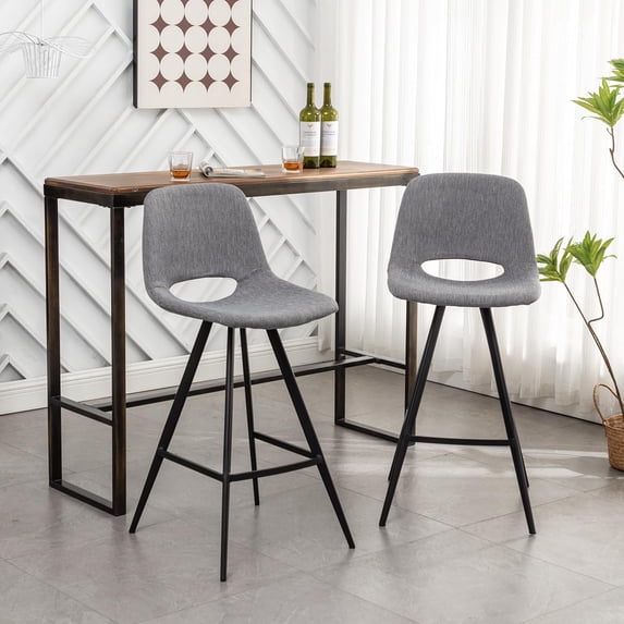 28.25" Counter Height Bar Stools Set of 2, Grey Linen Upholstered Bar ...