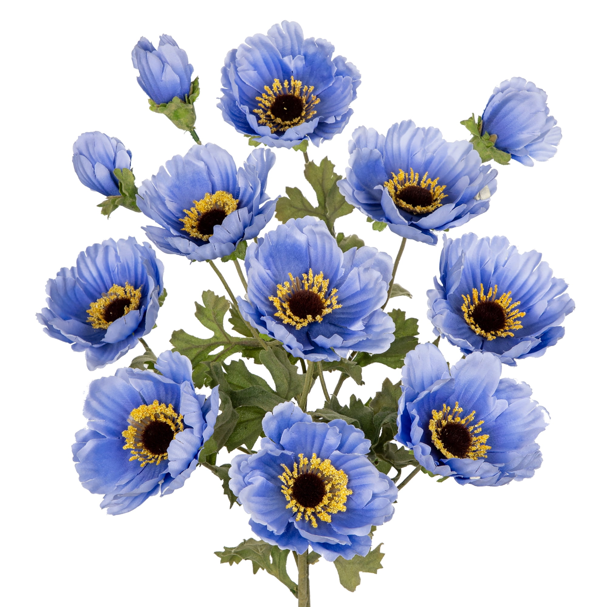 28.3" Blue Artificial Poppy Flowers 3Pcs Silk Fake Poppy Flowers Real ...