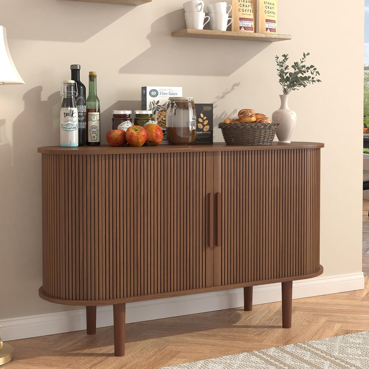 28'' Sideboard Tambour Storage Cabinet Buffet Cabinet with Storage Storage Cabinet with Tambour ...