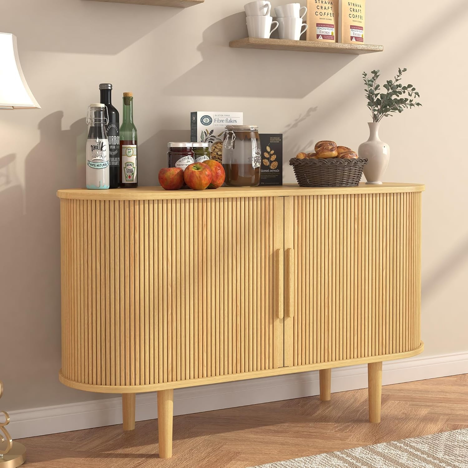 28'' Sideboard Tambour Storage Cabinet Buffet Cabinet with Storage Storage Cabinet with Tambour ...