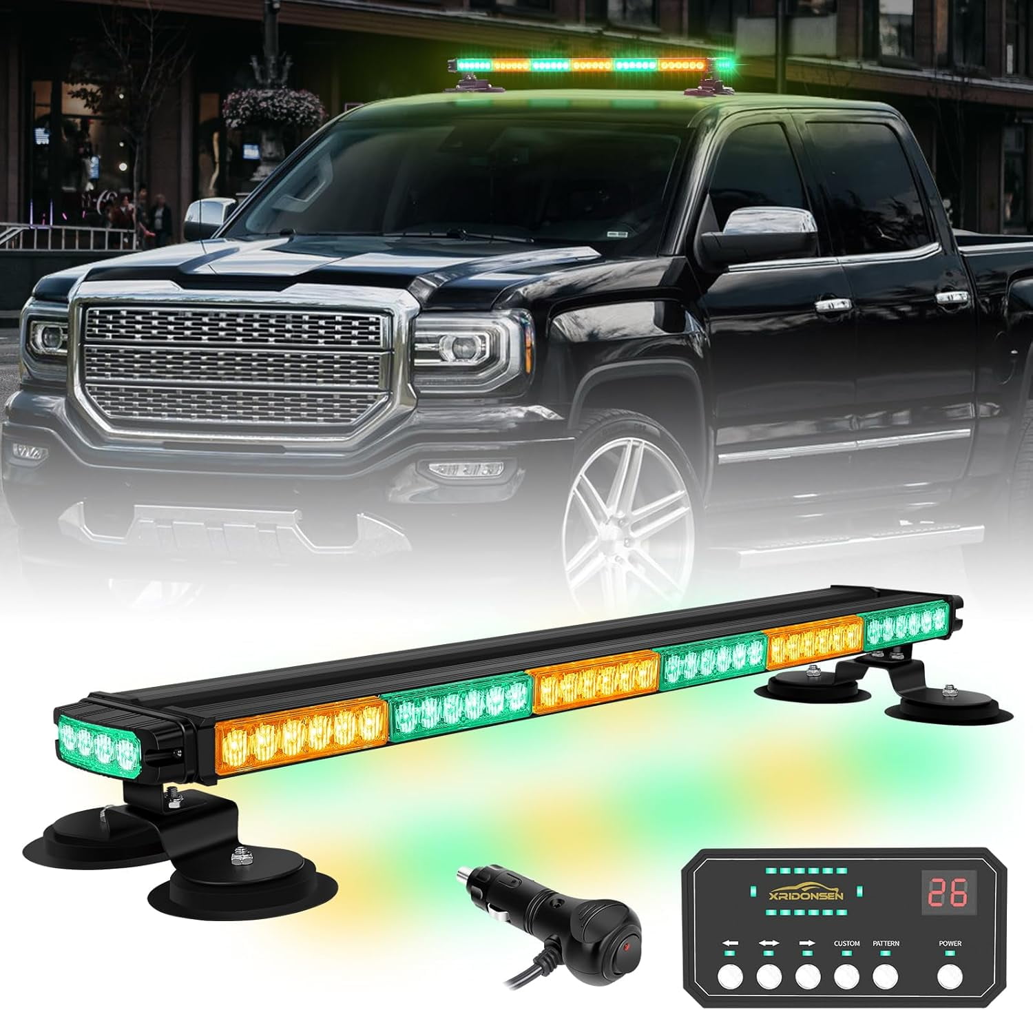 28.4" 80 LED Roof Top Strobe Lights Amber Green Emergency Lights ...