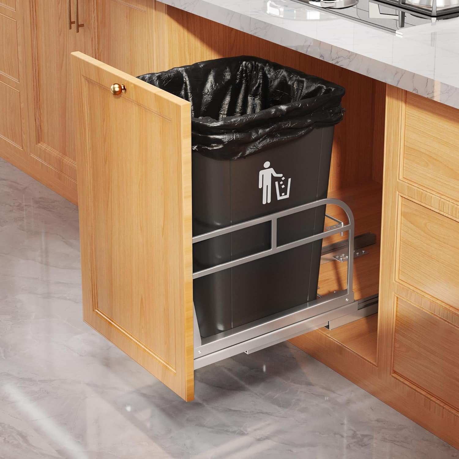 28-40 QT Pull Out Trash Can Under Cabinet with Soft-Close Slides,Heavy ...