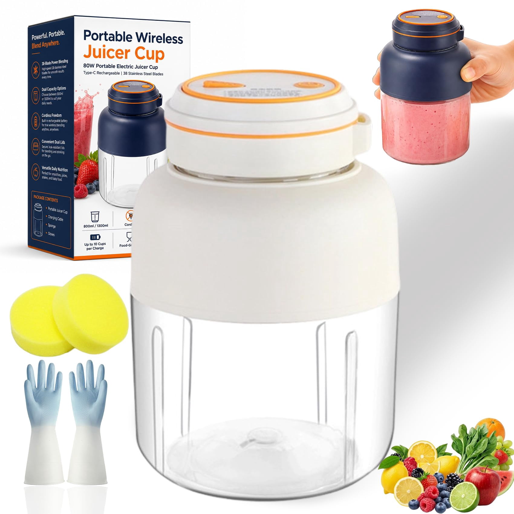 28/45 Oz Portable Wireless Juicer Cup, 80W Portable Household Juicer ...