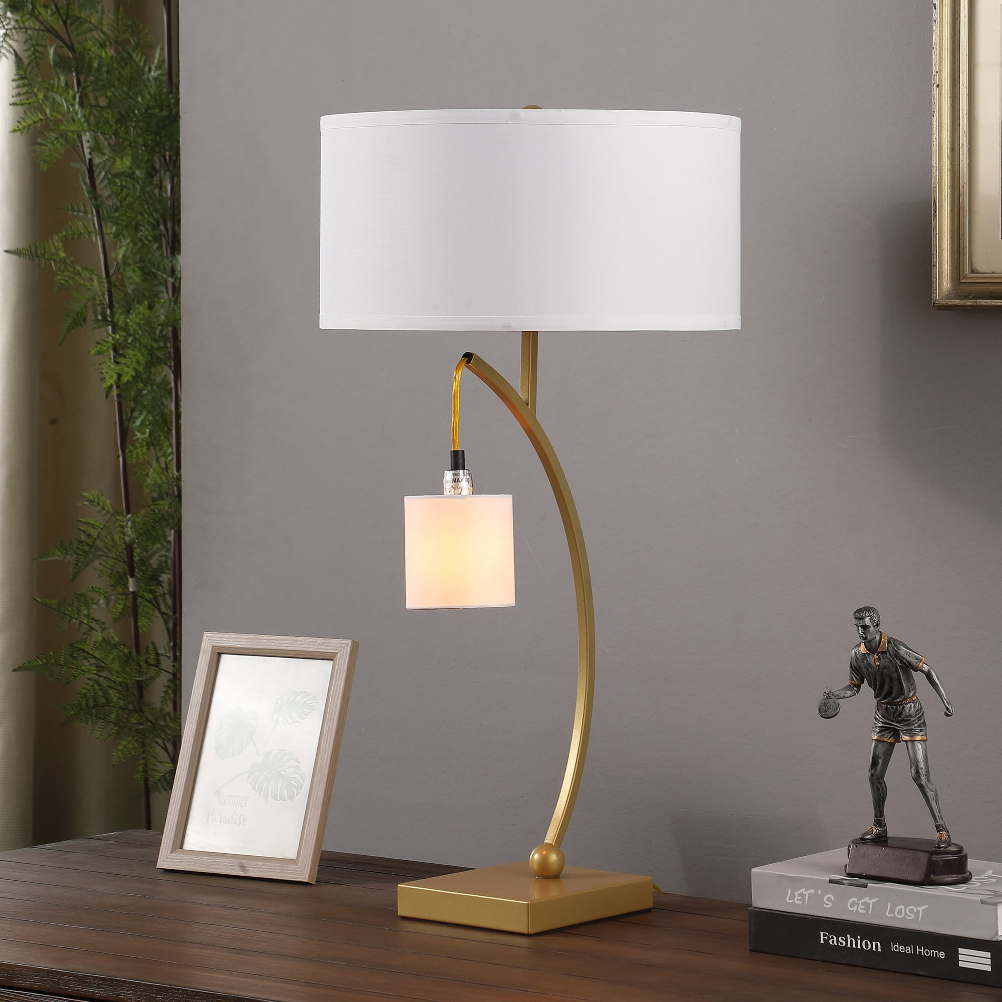28.5" Dual Gold Arc Table Lamp – Hanging Pendulum Design, 100W Total ...
