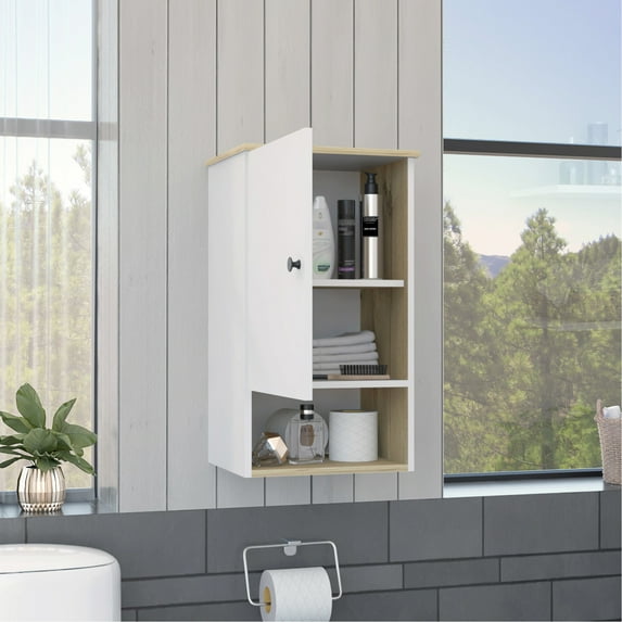 28.5" High Single Door Cabinet, Light Oak/White, 16.2" Wide | One Open ...