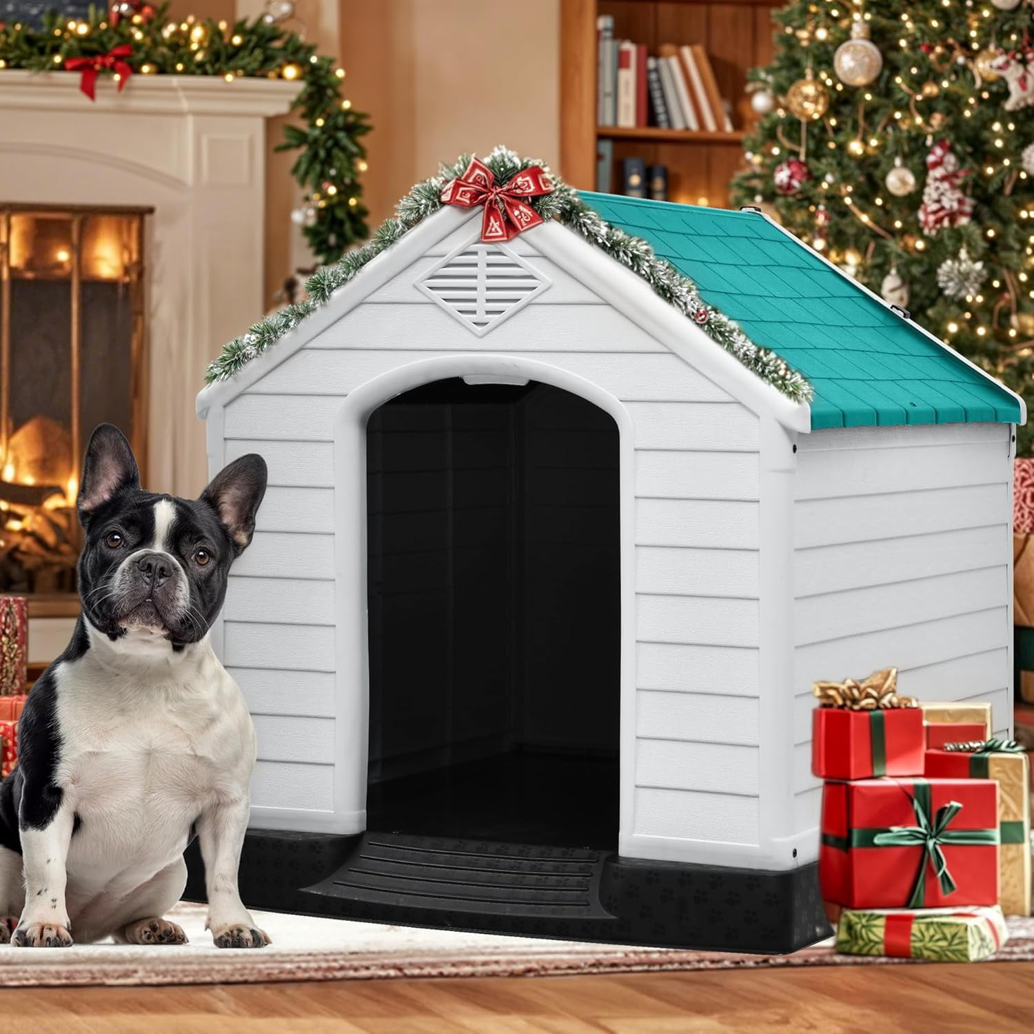28.5'' Plastic Dog House Outdoor Indoor Doghouse Puppy Shelter Water ...