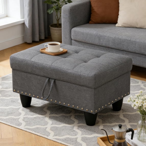 28.5" Storage Ottoman with Hydraulic Lift, Rectangular Tufted ...