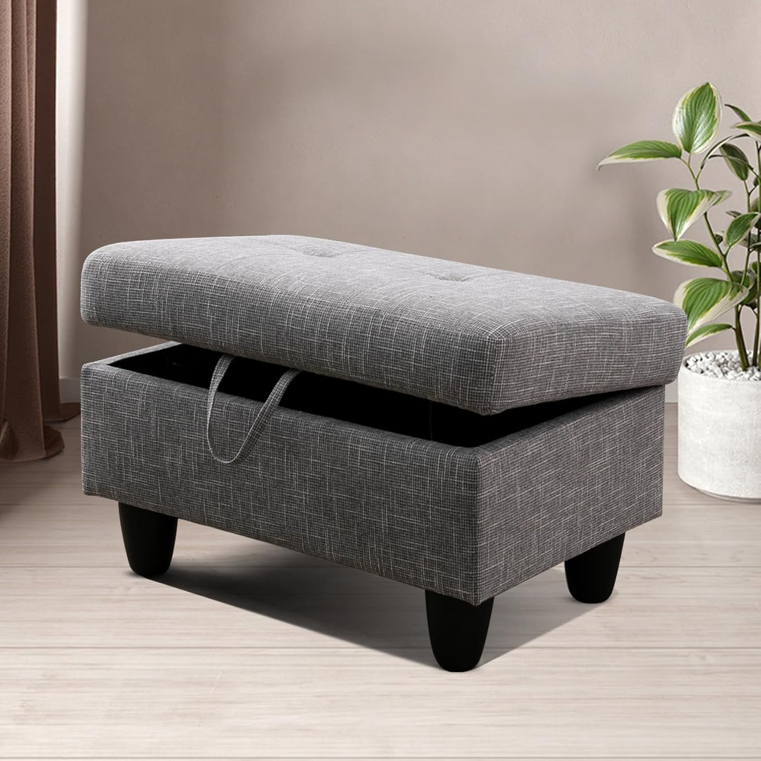 28.5" W Storage Ottoman, Linen Ottoman with Storage, Ottoman Foot Rest ...
