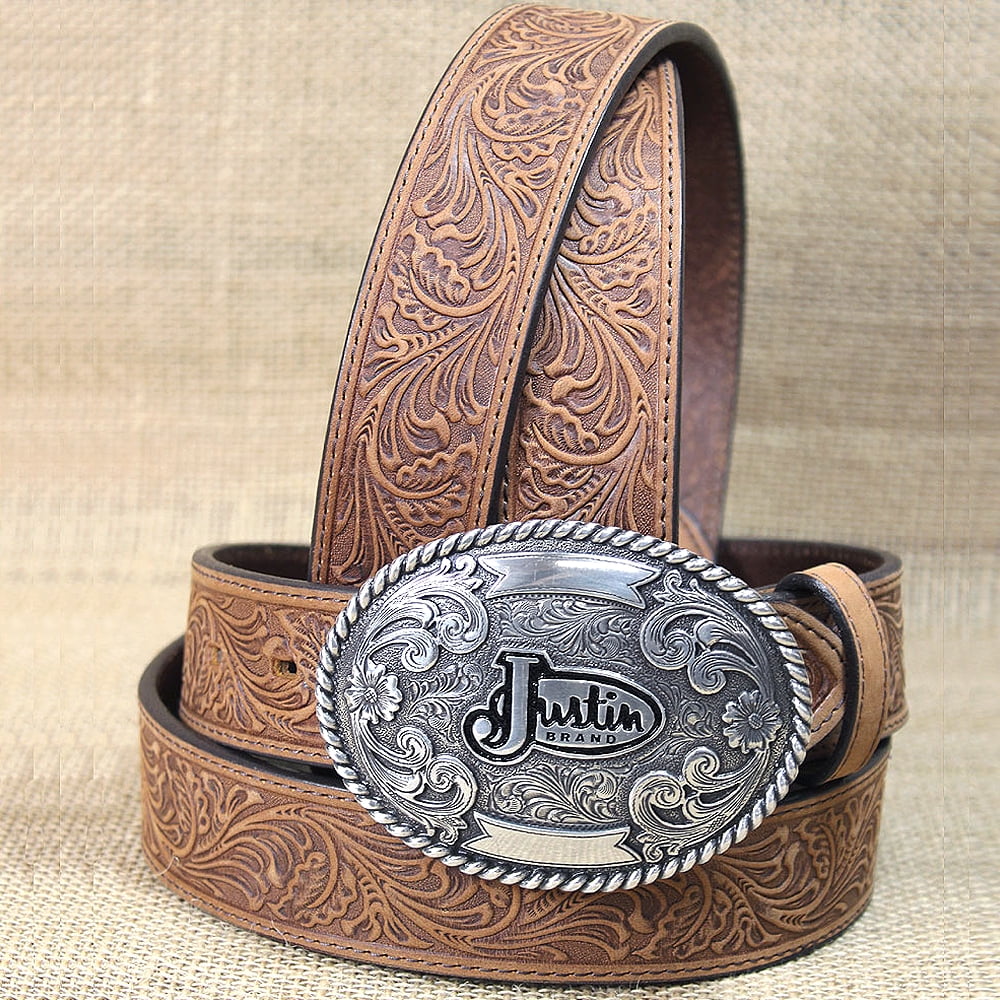 Justin Men's Floral Leather Trophy Belt - 242CG 30 - Walmart.com