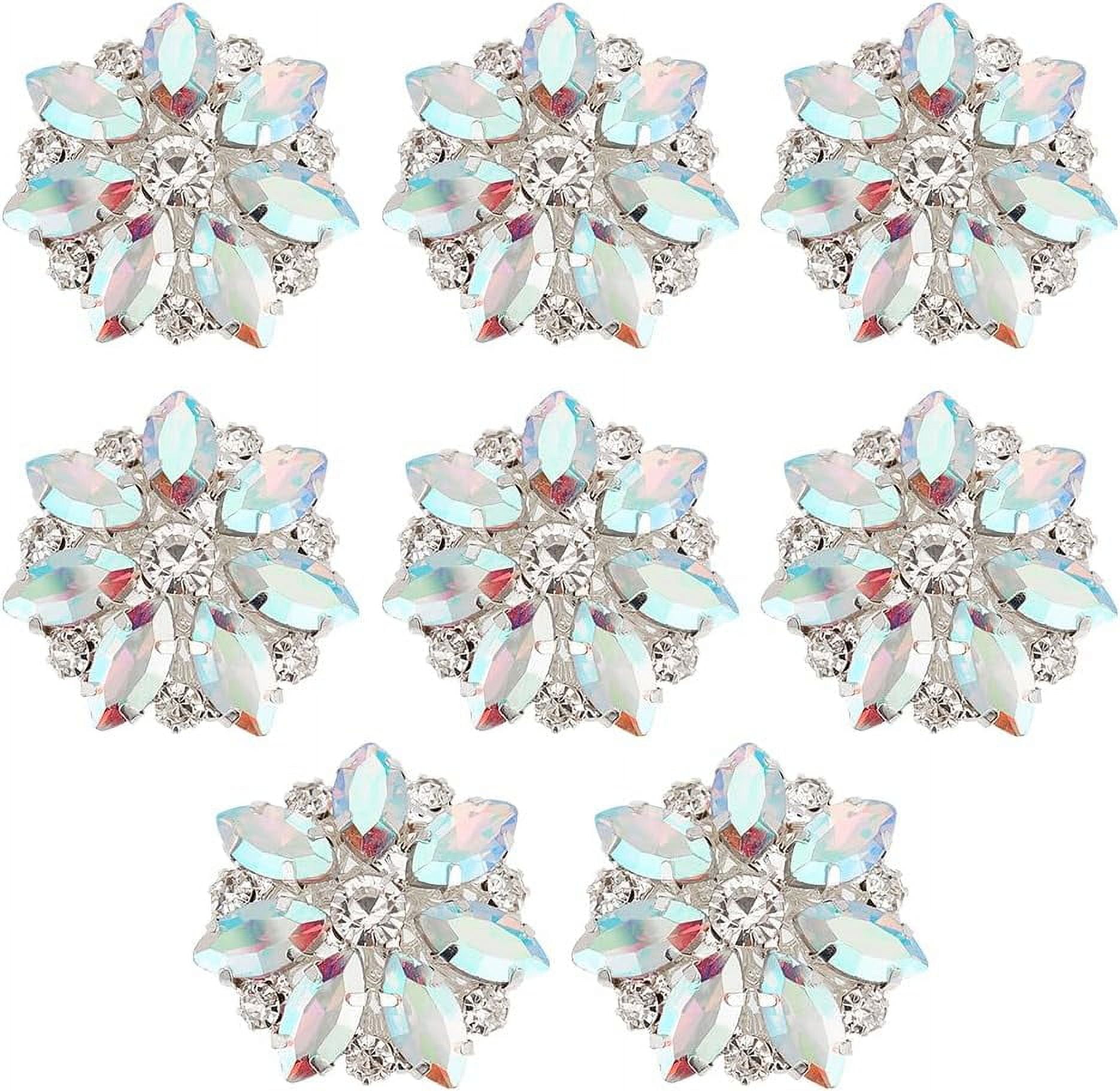 28.5MM Floral Pattern Rhinestone Buttons 8pcs Clear Decoration Bottons ...