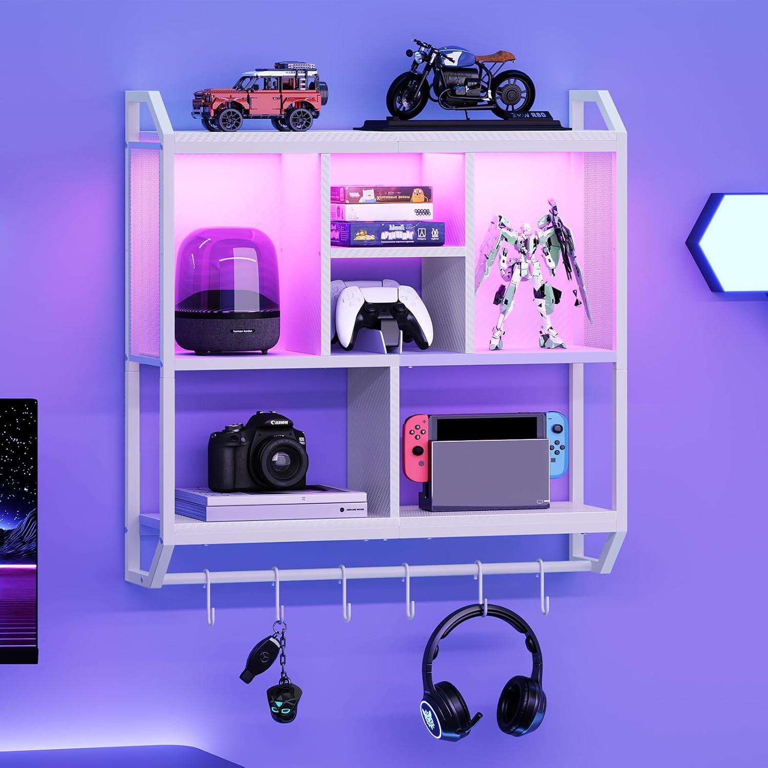 28.7" LED Wall Mounted Shelf, Gaming Floating Shelves With LED Lights ...