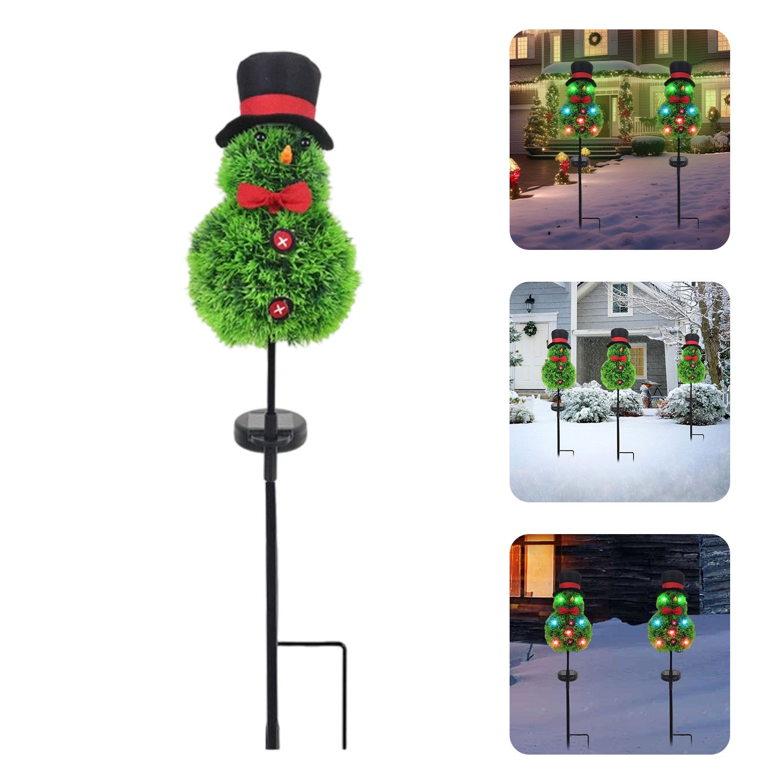 28.74 Inch Solar Snowman Topiary Stake Light with Red Bow, Top Hat, LED ...