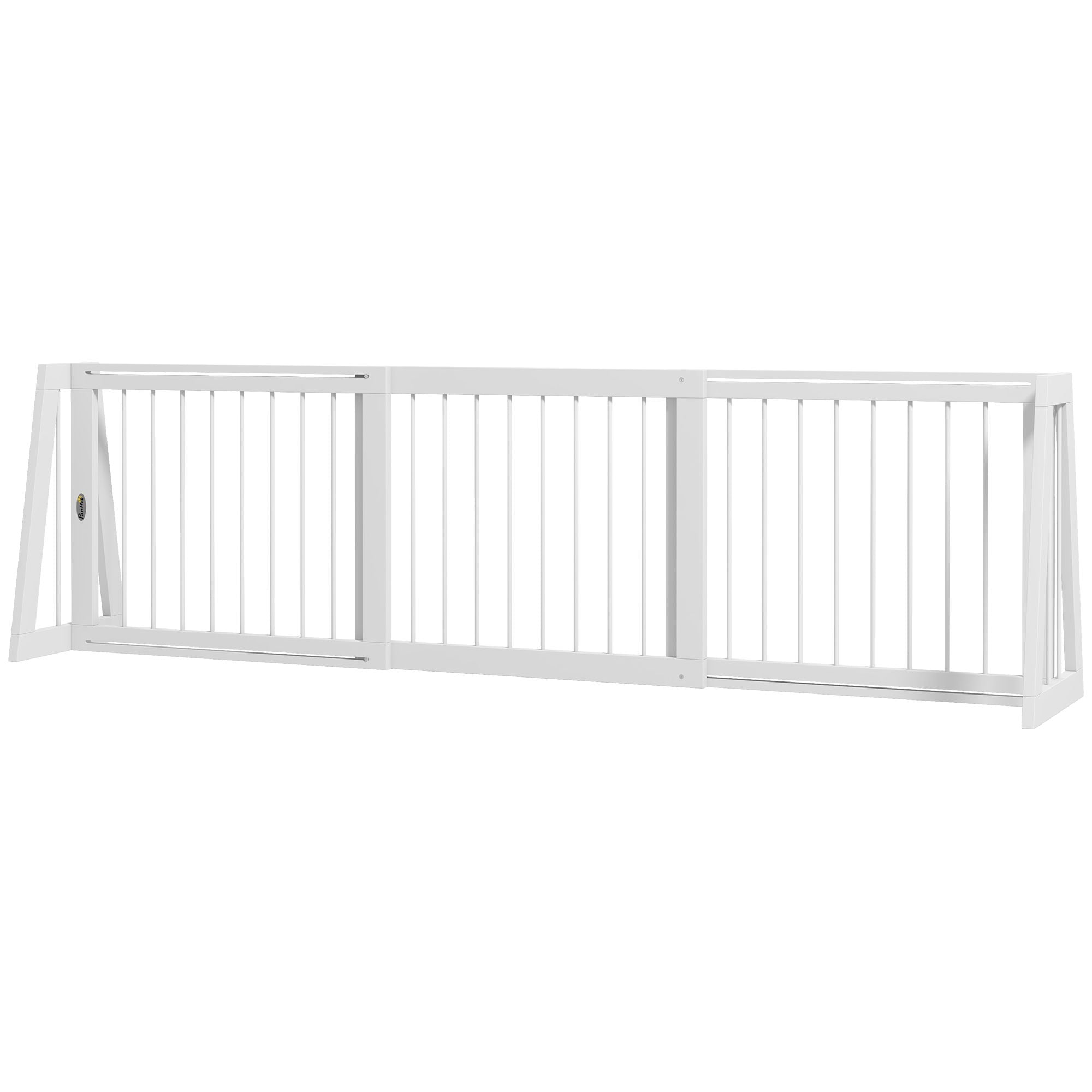 28"-75" Freestanding Wooden Pet Gate with Support Feet & Non-Slip Mats ...