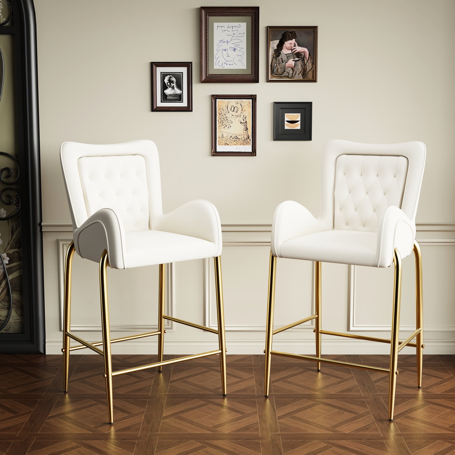 28.75inch Counter Height Bar Stools Set, Golden Frame, Foam-Filled ...