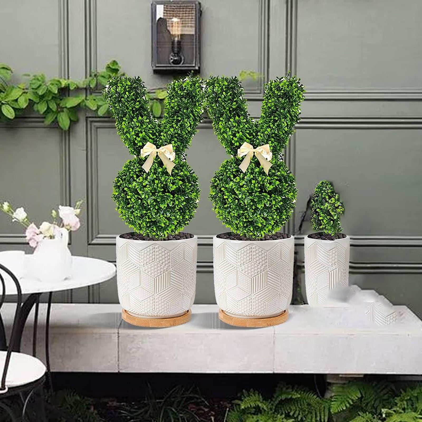 28" Artificial Bunny Shape Boxwood Topiary with Spike, Easter Faux ...