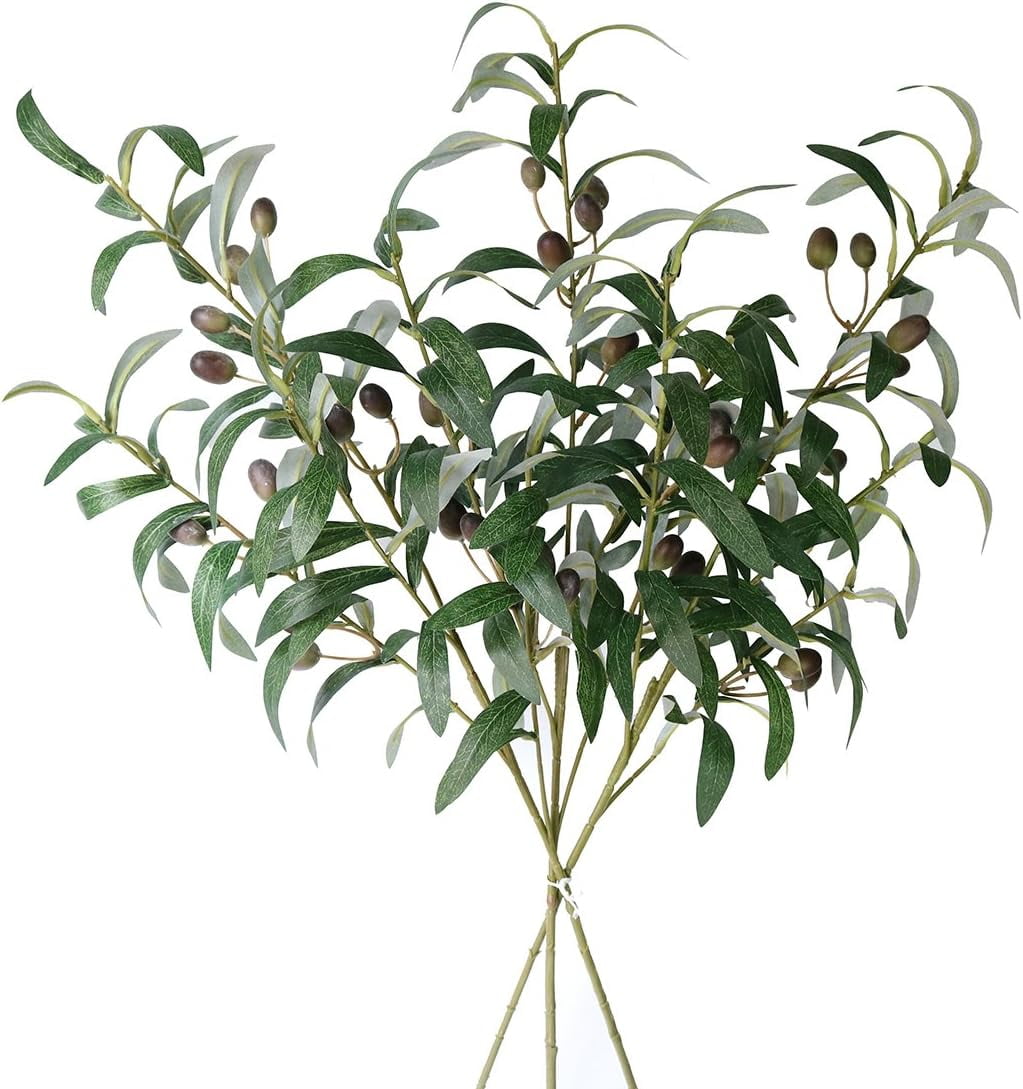 28" Artificial Olive Branches Fake Fruits Leaves Green Plants for ...