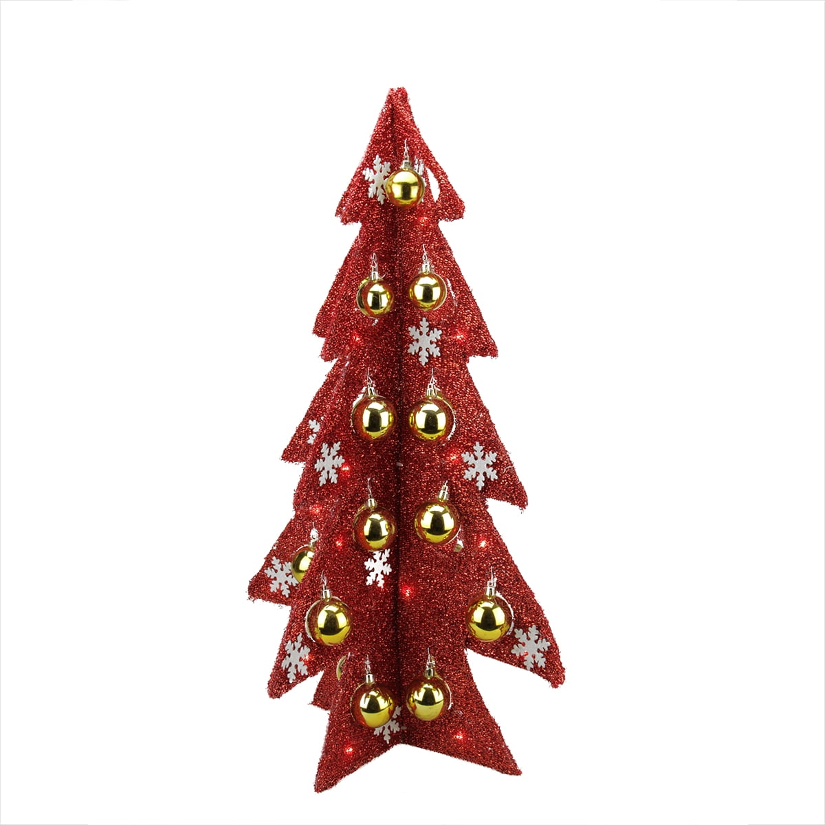 28" Battery Operated Decorated Red Tinsel LED Lighted Christmas Tree ...