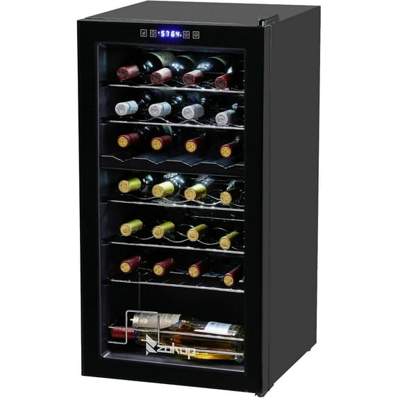 28-Bottle Dual Zone Compressor Wine Cooler, Freestanding Compact Mini ...