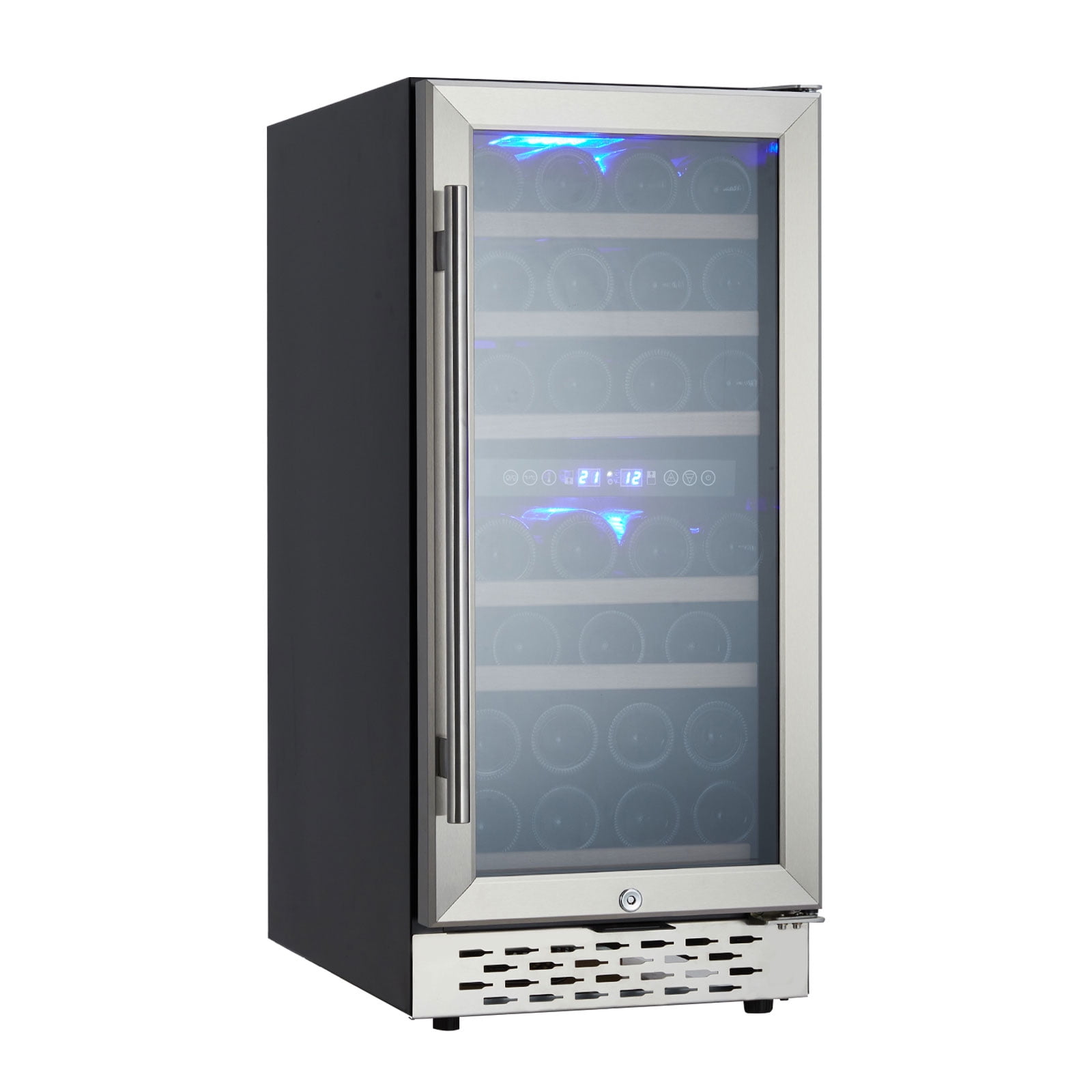 28 Bottle Wine Cooler Refrigerator, 15" Seamless Stainless Steel Built ...