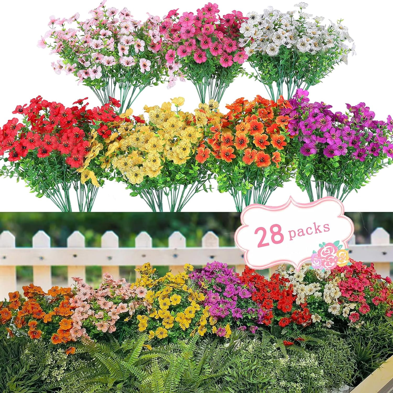 28 Bundles Artificial Plants & Flowers Silk Fake Flowers UV Resistant ...