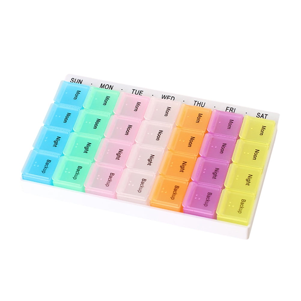 28-Cell Colored Portable Pill Box Plastic Pill Organizer Weekly ...