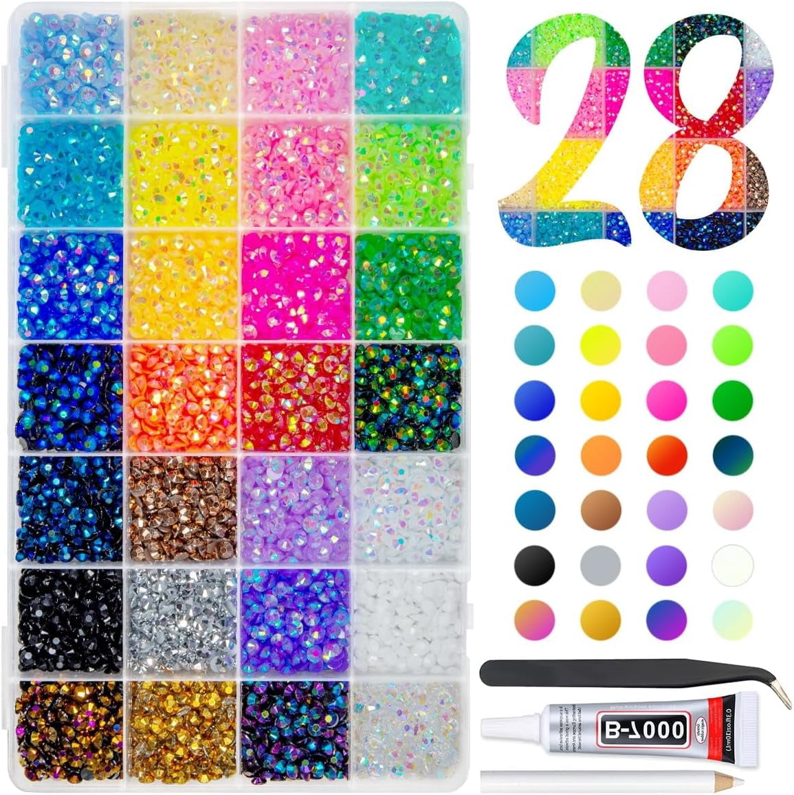 28 Color 4mm Jelly Resin Rhinestones w B7000 Glue for Bedazzling ...