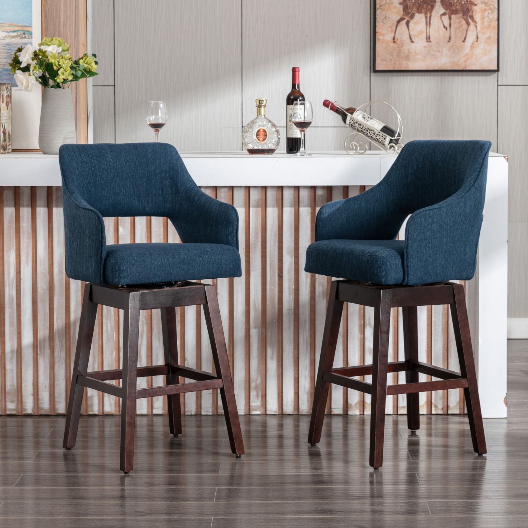 28" Counter Height Bar Stools Set of 2, Swivel Upholstered Barstools ...