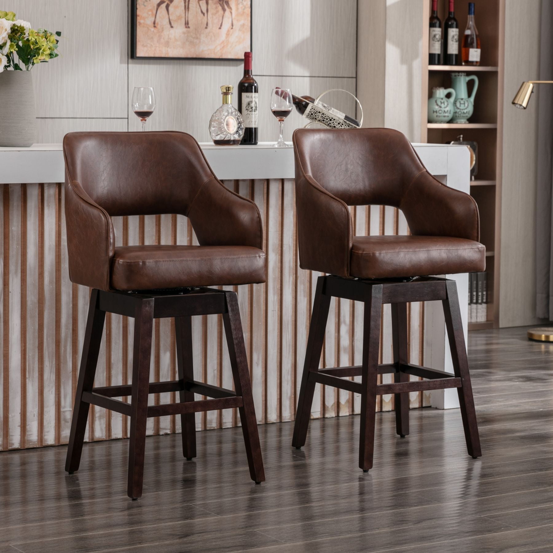 28" Counter Height Bar Stools Set of 2, Swivel Upholstered Barstools ...