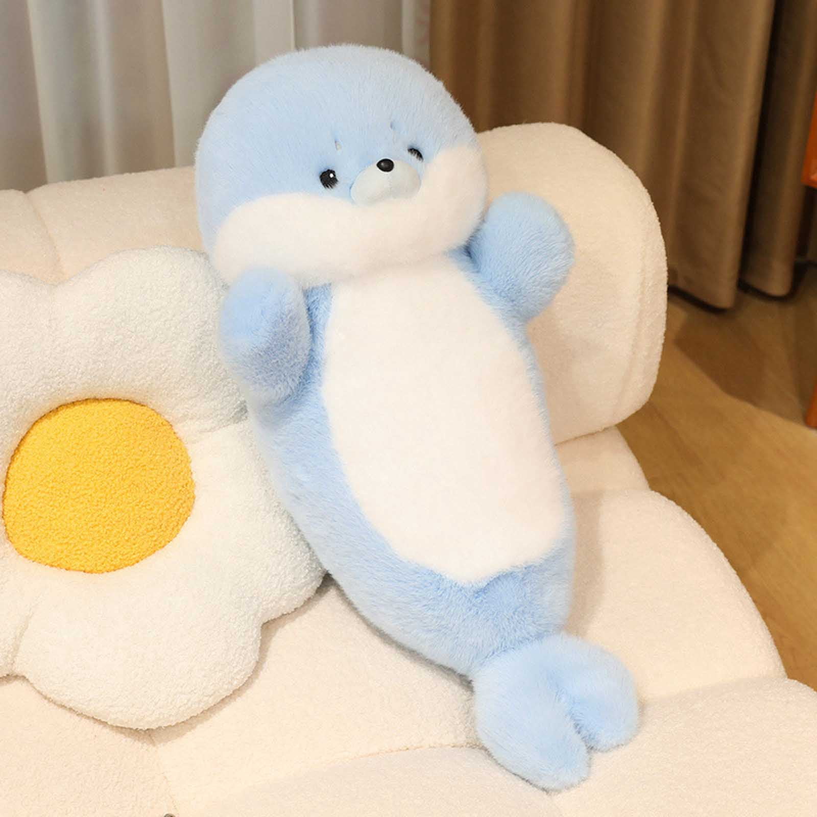 28" Cute Blue Seal Plush Pillow, Fluffy Chubby Seal Pillow Plush Fat ...