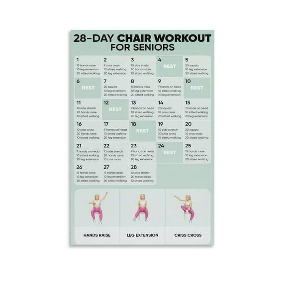 28-Day Chair Workout Poster for Seniors Canvas Wall Art Aesthetic ...