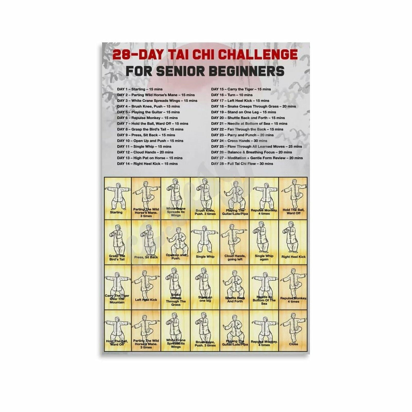 28-Day Tai Chi Challenge for Senior Beginners Poster Joint Health Wall ...