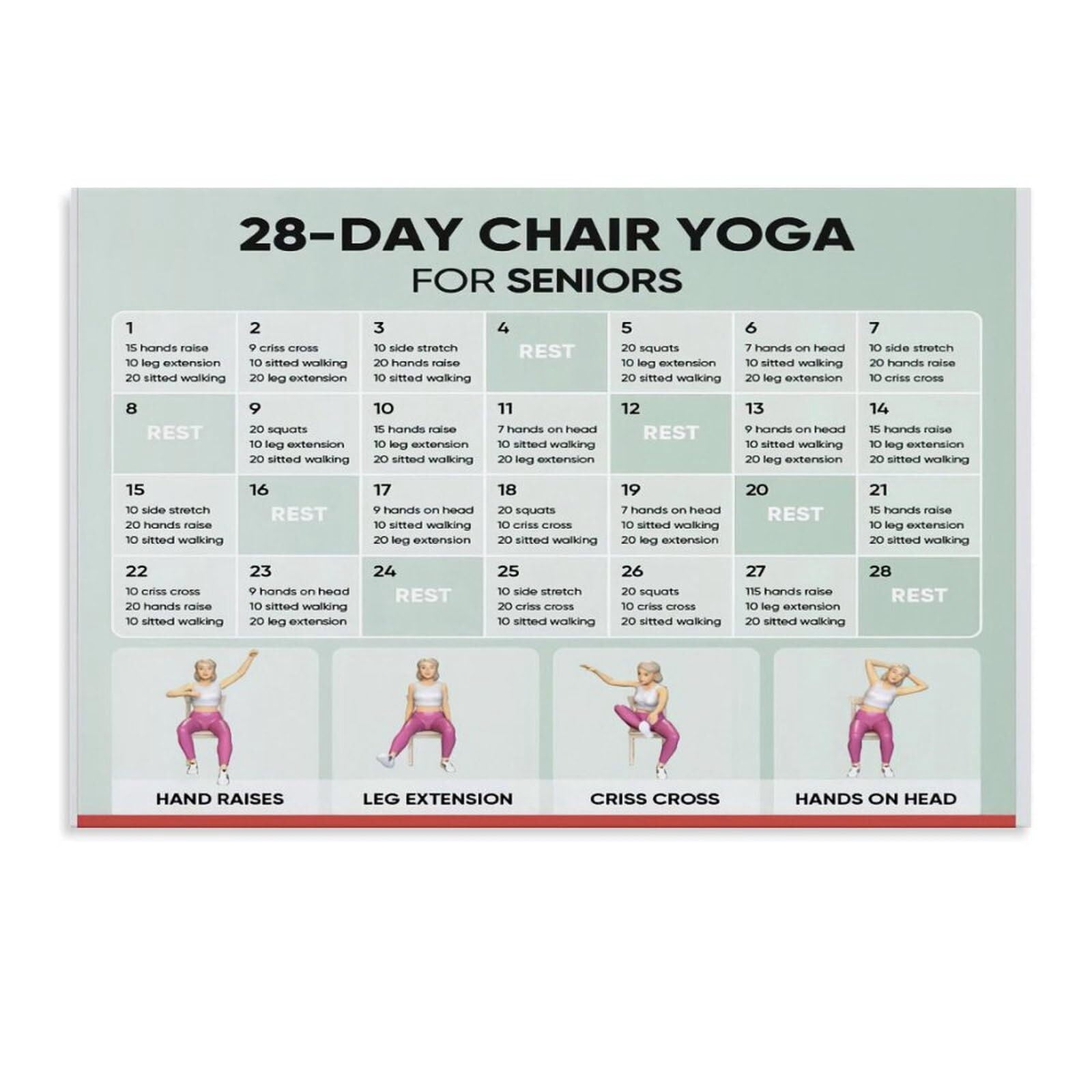 28 Days Chair Yoga for Seniors Pregnancy Yoga Training Schedule Poster ...
