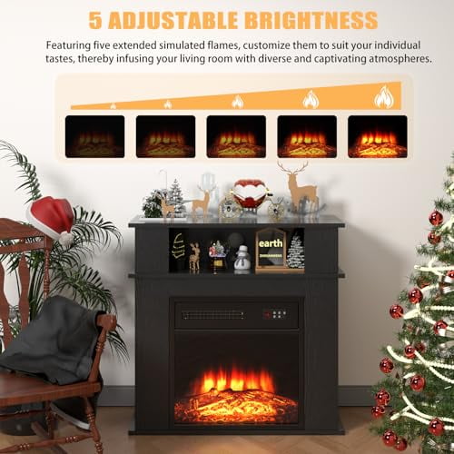 28" Electric Fireplace with Mantel, Small Fireplace tv Stand with 18 ...