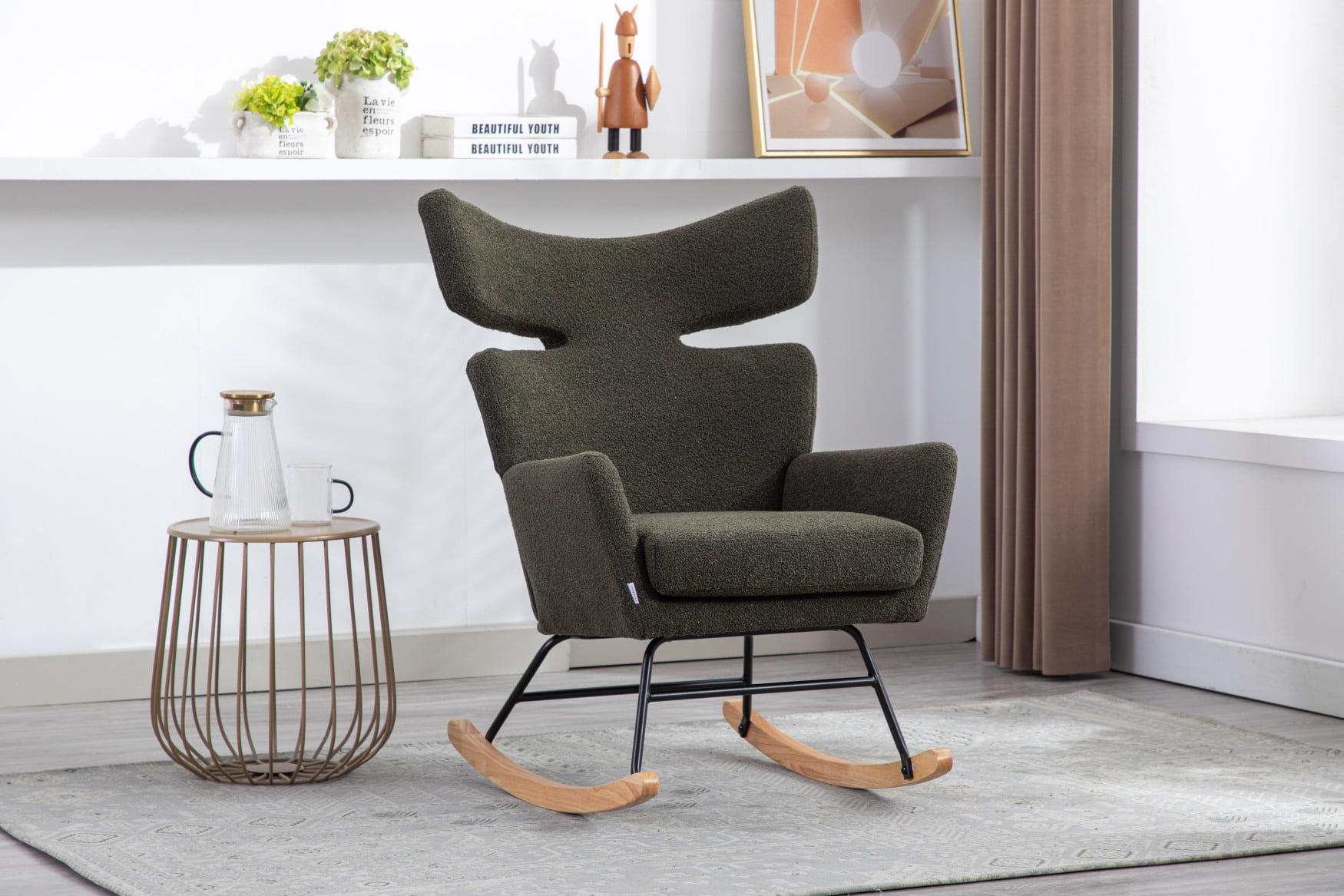 28" Fish Tail Rocking Chair,Teddy Fabric Upholstered Glider Rocker ...