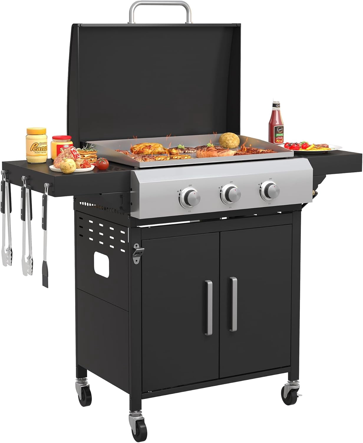 28 in Flat Top Griddle Grill with Porcelain-Enameled Grates and ...