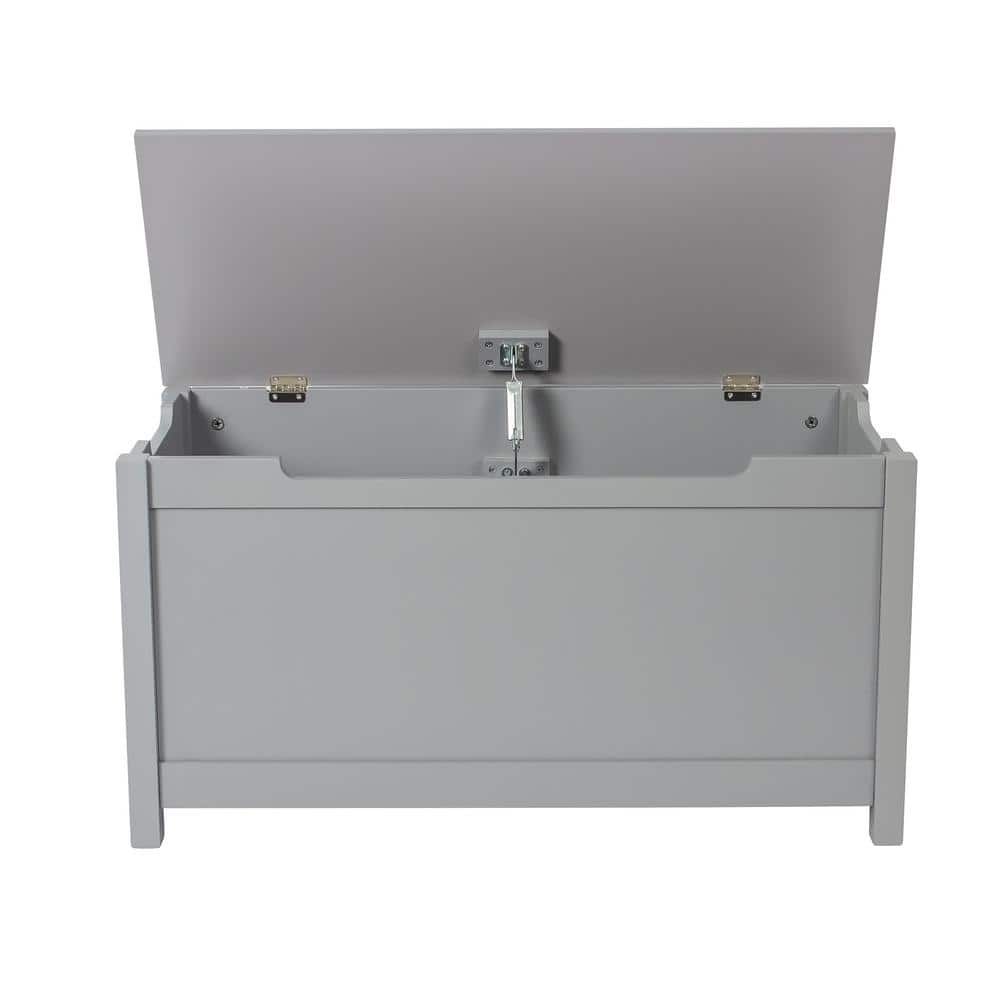 28 Gal. Gray Rectangle Indoor Storage Box with Safety Hinged Lid ...